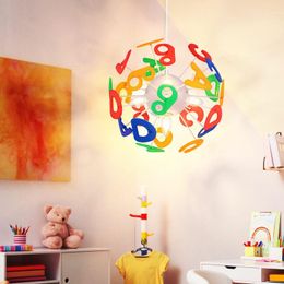 etc-shop Pendelleuchte Kinderzimmer Hängelampe Buchstaben Kinderlampe in Kugelform, Kunststoff bunt, Fassungen 4x E14, DxH 35x120 cm