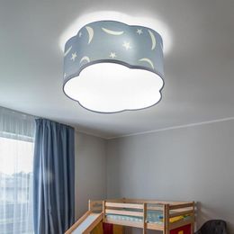 etc-shop Deckenlampe Kinderzimmer pastellblau Schlafzimmerlampe Wolke, 3-flammig Deckenleuchte Spielzimmer Sterne Mond Textilschirm, 3x E27, DxH 40x20 cm