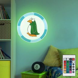 etc-shop Kinderzimmer Deckenleuchte Pinguin Deckenlampe Kinder blau Kinderleuchte Wand Decke, Stahl Glas, Fernbedienung dimmbar, 1x RGB LED 8,5W 806Lm