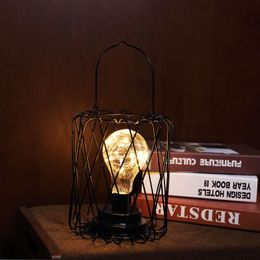 Retro Eisenlaterne Nachttischlampe led Lampe, Moderne Eisenkorb Nachttischlampe, Schreibtischlampe, Schwarz - Minkurow