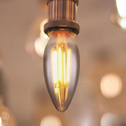 Globo Leuchtmittel rauchfarben led Glühbirne Glas Lampe Kerzenform modern, 1x led E14 Fassung 6 Watt 380 Lumen 1800 Kelvin warmweiß, DxH 3,5x9,8cm