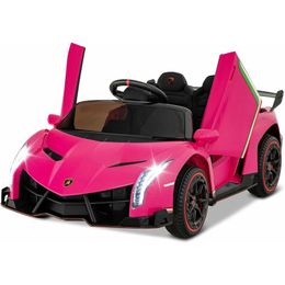 12V Lamborghini Elektroauto mit 2,4G-Fernbedienung, Kinderfahrzeug mit helle LED-Leuchten, Hupe & hydraulischer Türen, Elektrofahrzeug mit Musik &