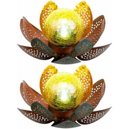 Globo Garten Außenlampen Solarleuchte dekorative LED Solarleuchte im Lotusblüten Design, Glaskugel goldfarben, LED, 22cm, Terrasse, 2er Set