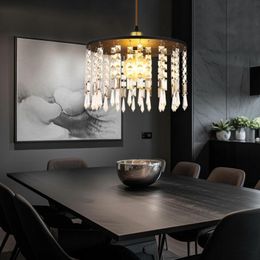 Globo Hängeleuchte mit Kristallen Wohnzimmerleuchte Pendelleuchte Kronleuchter Esszimmer, Metall messing schwarz, 1x E27, DxH 35 x 120 cm