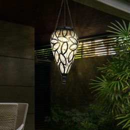 Globo Hängeleuchte Solarlampe Gartendeko Außenlampe hängend led Solarleuchte, im Tropfen Design, Metall schwarz, Kunststoff klar, 16x led, DxH 13,5 x 50 cm