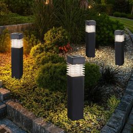 Globo Außenleuchten Gartenlampen Solarleuchten Stehlampen Steckleuchten, grau satiniert, 4x led warmweiß, BxH 5,8x38,5 cm, 4er Set