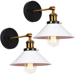 Wandleuchte, Vintage Industrielle Wandlampe aus Metall mit Ø22cm Lampenschirm für Schlafzimmer Wohnzimmer Esszimmer (Weiß)