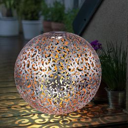 Globo Solarleuchte Windlicht Solar Garten Kugel orientalsichLED Steckleuchte IP44, Erdspitz, Metall Muster antik silbergrau, 1x LED 3000K, DxH 40x50 cm