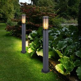 Globo - Standleuchte Außenbeleuchtung Sockelleuchte rauch anthrazit Außen Garten Stehlampe, Edelstahl Kunststoff, 1x E27, DxH 7,6x80 cm, 2er Set