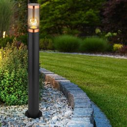Globo Wegeleuchte Gartenlampe Außenstehleuchte Standleuchte Edelstahl, Kupferakzent schwarz rauch, 1x E27, DxH 7,6x80 cm