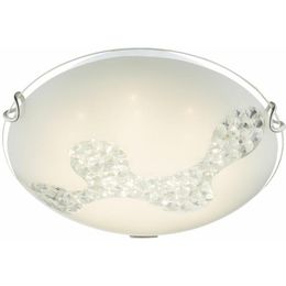Deckenleuchte Glas rund led Deckenlampe Kristall Flurleuchte weiß Küchenlampe, 8W 645lm neutralweiß, DxH 25x9,5 cm Globo 48258-8