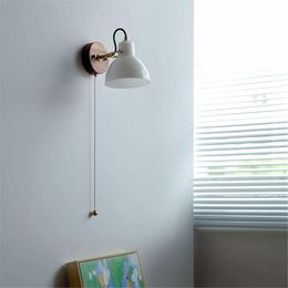 Nordic Pull Chain Switch Wandleuchte Nussbaum + Glasschirm, modernes verstellbares Licht Wohnzimmer Dekor Lampe Schlafzimmer Nachttisch Wandleuchte