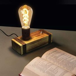 Neuwertig] ZMH Vintage Tischlampe Holz Retro Nachttischlampe E27 Industrial Schreibtischleuchte 20CM Nachtlampe mit Stecker für Schlafzimmer