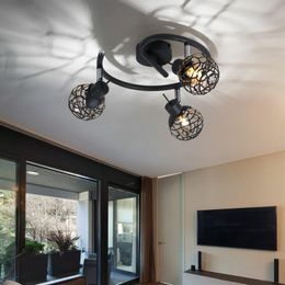 etc-shop Deckenleuchte Deckenlampe Wohnzimmer grau Kugel Alugeflecht Kristall Lampe Spotrondell, bewegliche Spots, 3x G9, d 25 cm