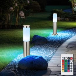 etc-shop Außen Stehleuchte dimmbar mit Fernbedienung Sockellampe Wegeleuchte Standlampe Gartenleuchte, Kunststoff Edelstahl silber, 8,5W 806lm warmweiß, H 45