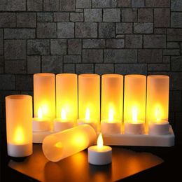 MINKUROW Set mit 12 wiederaufladbaren LED-Kerzen, elektrische Kerze, LED-flackernde Flamme mit Ladestation, Dekoration für Weihnachten, Geburtstag,