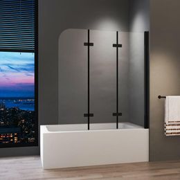 Boromal - Badewannenaufsatz 130 x 140 cm in matt schwarz Duschwand für Badewanne Glas 3-teilig faltbar Duschabtrennung aus 6 mm starken