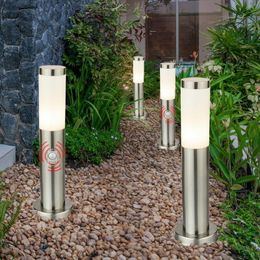 etc-shop 4er Set Steh Leuchten Außen Weg Beleuchtungen Edelstahl Stand Lampen Bewegungsmelder IP44 E27