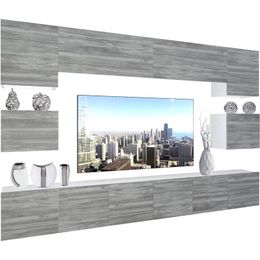 Wohnwand Vollausstattung Wohnzimmer-Set Moderne Schrankwand mit LED-Beleuchtung Anbauwand TV-Schrank Glamour Holz - Belini