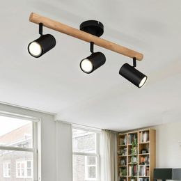 etc-shop Deckenleuchte Wohnzimmerleuchte Esszimmerlampe Deckenstrahler, Holz Metall schwarz, 3 Flammig, GU10, l 54 cm