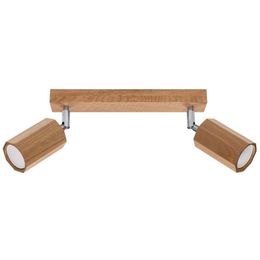 etc-shop Wandleuchte Schlafzimmerlampe Holzlampe Eiche l 30cm Wohnzimmerleuchte 2 Flammig