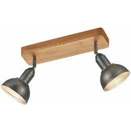 etc-shop Deckenstrahler Holz 2 flammig Spotleuchte schwenkbar Deckenlampe Spots Vintage, nickel antik, 2x E14, LxH 33 x 20 cm