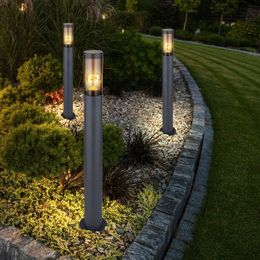 Globo - Standleuchte Außenbeleuchtung Sockelleuchte rauch anthrazit Außen Garten Stehlampe, Edelstahl Kunststoff, 1x E27, DxH 7,6x80 cm, 3er Set