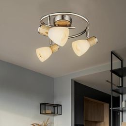 etc-shop Holz Decken Strahler Leuchte Wohn Zimmer Beleuchtung Glas Spot Rondell Lampe beweglich 54352-4