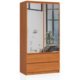 Kleiderschrank mit Spiegel s 90 cm 2 Türen 2 Schubladen mit Regalen und einer Kleiderstange für ein Schlafzimmer Kleiderschränke Schichtstoffplatte