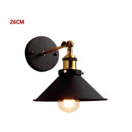 Wandleuchte, Vintage Industrielle Wandlampe aus Metall mit Ø26cm Lampenschirm für Schlafzimmer Wohnzimmer Esszimmer (Schwarz)