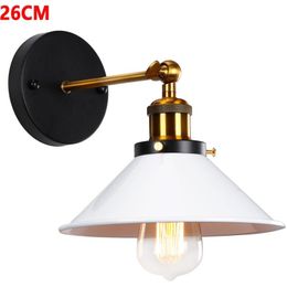 Axhup - Wandleuchte, Vintage Industrielle Wandlampe aus Metall mit Ø26cm Lampenschirm für Schlafzimmer Wohnzimmer Esszimmer (Weiß)
