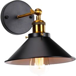 Axhup - Wandleuchte, Vintage Industrielle Wandlampe aus Metall mit Ø22cm Lampenschirm für Schlafzimmer Wohnzimmer Esszimmer (Schwarz+Weiß)