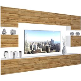 Belini - Wohnwand Wohnzimmer-Set Vollausstattung Moderne Schrankwand mit LED-Beleuchtung Anbauwand TV-Schrank Wotan-Eiche