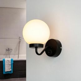 Licht-Erlebnisse - Schwarze Wandlampe mit Schalter IP44 Kugelschirm - Schwarz, Weiß