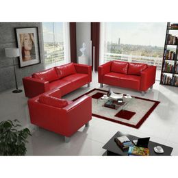 Sofa Set mailand 3-2-1 Sofagarnitur in Kunstleder Rot
