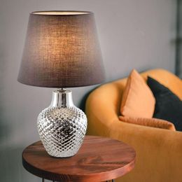 etc-shop Tischlampe Wohnzimmer Nachttischlampe Tischlampe Keramik, Schlafzimmer Chrom Textil braun, 1x E14 Fassung, DxH 20x32cm