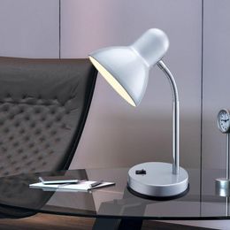 etc-shop Tischlampe mit Kippschalter silber Schreibtischleuchte Flexo-Arm Tischleuchte Chrom Schlafzimmer, 1x E27 Fassung, DxH 13x33 cm