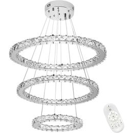 Uisebrt - 96W led Pendelleuchte Hängeleuchte Kristall - Moderne Kreative Höhenverstellbar Kronleuchter Hängelampe Deckenlampe Drei Ringe Esszimmer