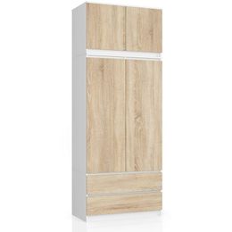 Kabinett mit überhanden, 90 cm, S90, Matte, System ohne weißes Griff / Sonoma Oak 6 Regale 2 Schubladen 2 Türen1