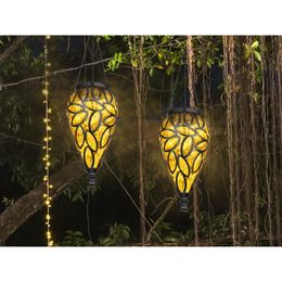 meineWunschleuchte Led Solarlaternen Hängeleuchten 2er Set, Lampenschirm amber, Höhe 50cm