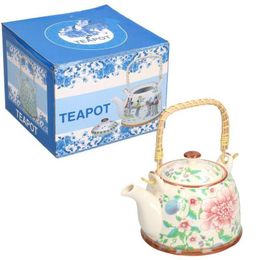 Weiße Keramik-Teekanne mit Blumen cmø15h18