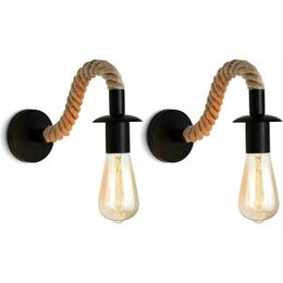 Minkurow - Vintage Hanfseil Wandlampe Industrielle Wandleuchte Idee E27 Leuchte ,110/220v 2St