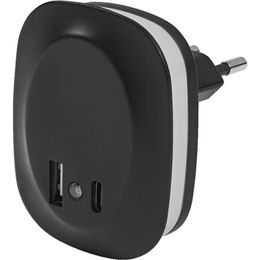 LEDVANCE LUNETTA EDGE Steckdosen-Nachtlicht, schwarz, 0,35W, 10lm, warmweißes Licht, Tageslichtsensor, USB-A & USB-C Anschluss, LED-Technologie,