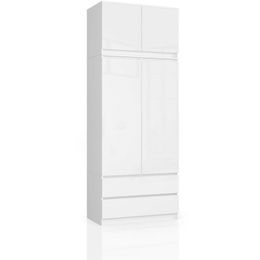 Kabinett mit überdurchschnittlichem, 90 cm, S90, Brillantes System ohne weiß / glänzendem weißem Griff 6 Regale 2 Schubladen 2 Türen1