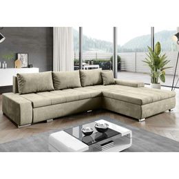 Ecksofa tommaso Sofa mit Schlaffunktion Bettkasten Kissen Couch l mh 04 Beige - Furnix
