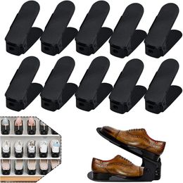 Einstellbare Schuhregale Schuhstapler 10 Stück Schwarz, Schuhhalter platzsparend 3-Stufen-Verstellung, Schuh-Organizer Rutschfest - Uisebrt