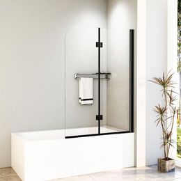 Badewannenaufsatz Schwarz 100x140 cm 2-teilig Faltbar Duschwand für Badewanne 6 mm NANO ESG-Sicherheitsglas Duschabtrennung Badewanne
