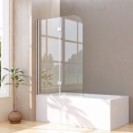 Boromal - Badewannenaufsatz Silber 120cm Faltbar 2-teilig Badewannenfaltwand Duschwand für Badewanne Faltwand Duschtrennwand