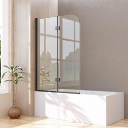 Boromal - Badewannenaufsatz Schwarz 110cm Faltbar 2-teilig Badewannenfaltwand Duschwand für Badewanne Faltwand Duschtrennwand