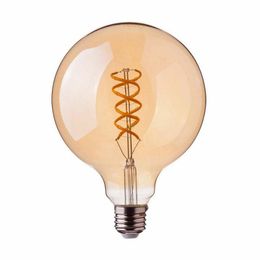V-TAC Leuchtmittel 4,8 Watt Vintage led Filament Glühbirne warmweiß Kugelform Glas amber, E27 Fassung 300 Lumen 1800 Kelvin, DxH 9,5x9,5 cm
